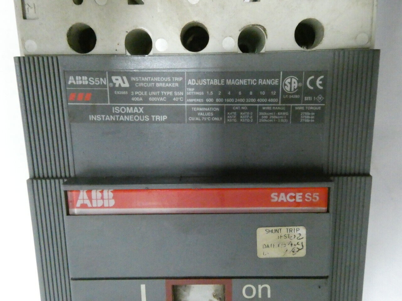 used Abb S5N PR211 Sace S5 Molded Case Circuit Breaker 3p 400a Amp 600v ...